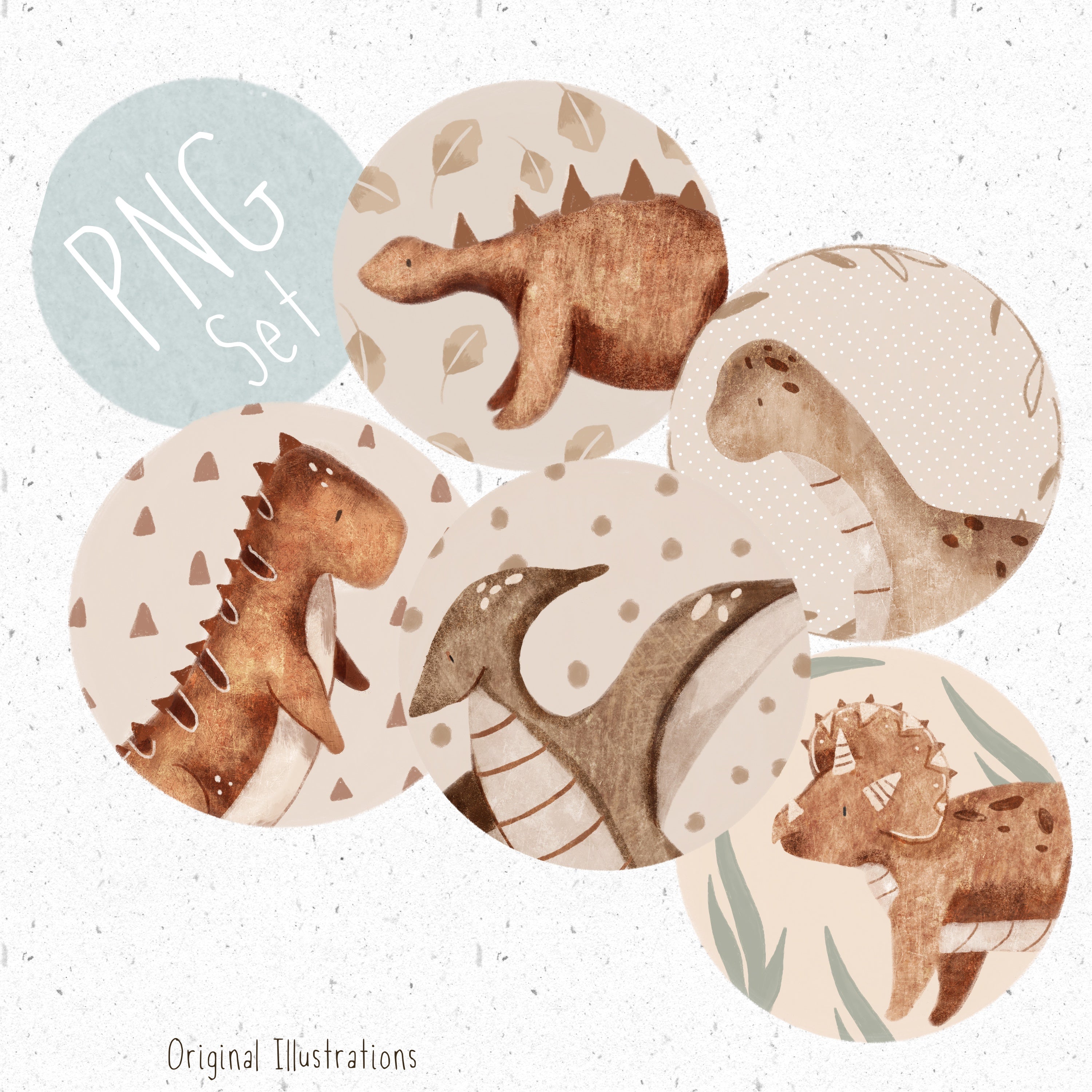 Circle Dino PNG Set – Claire Eddie Art